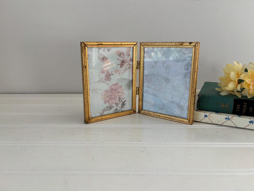Vintage 3x4 Bi-fold Picture Frame Brass Bi Fold Display Small Foldable ...