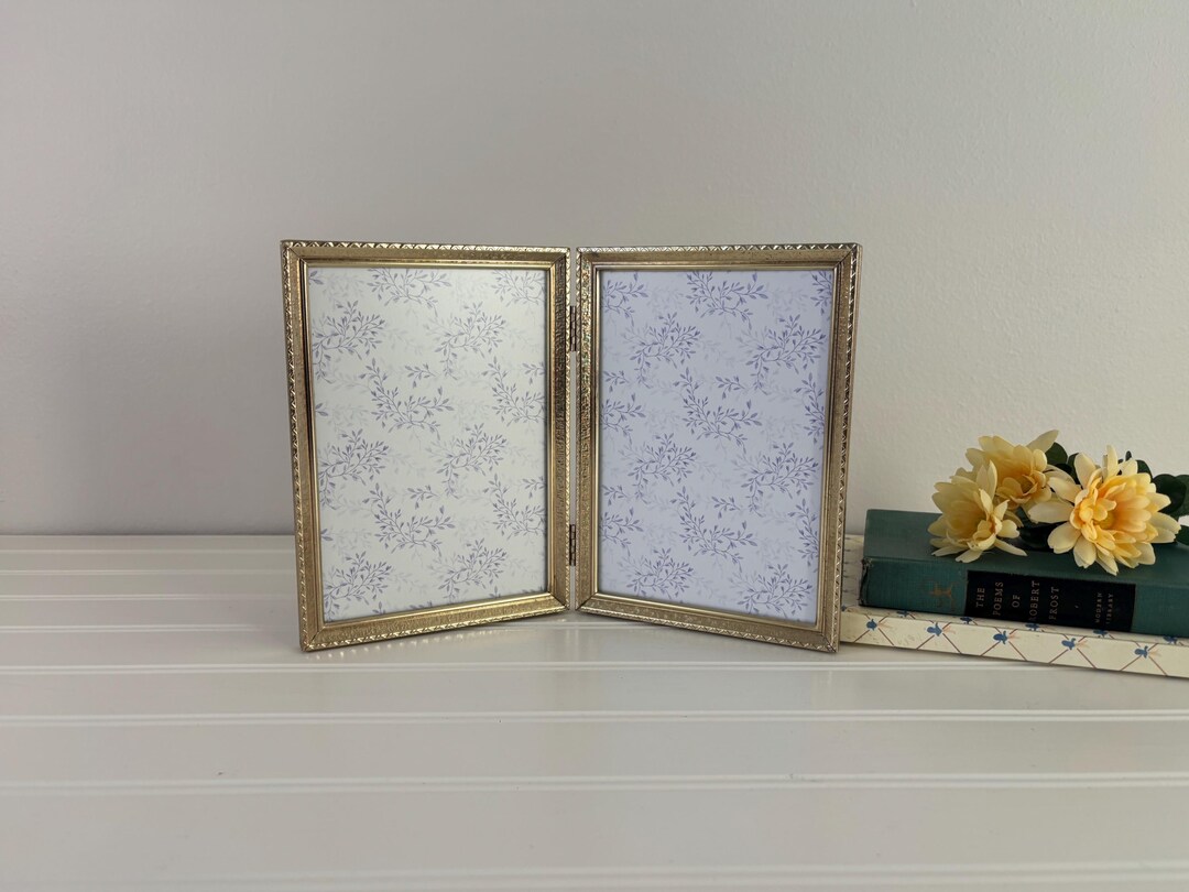 Vintage 5x7 Brass Bi-fold Picture Frame Set of Two Folding Photo Frames ...