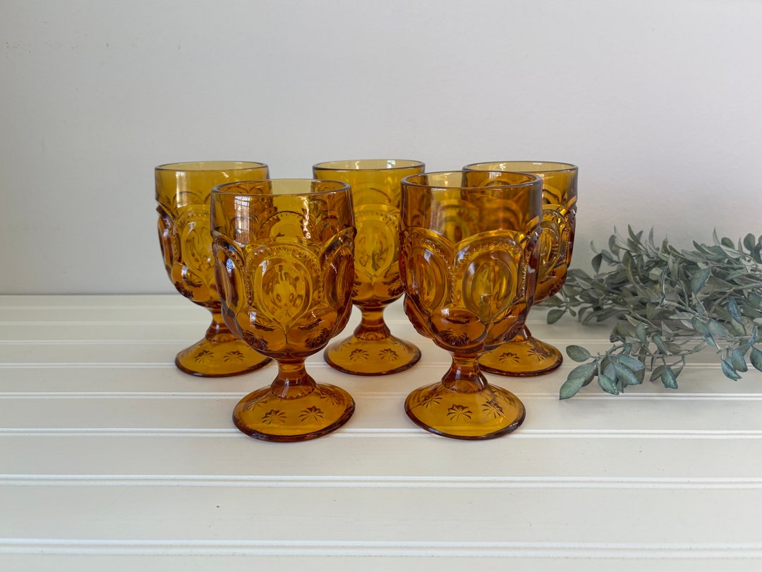 Vintage Amber Goblets Set of 5 Amber Wine Glasses or Drinking Cups - Etsy