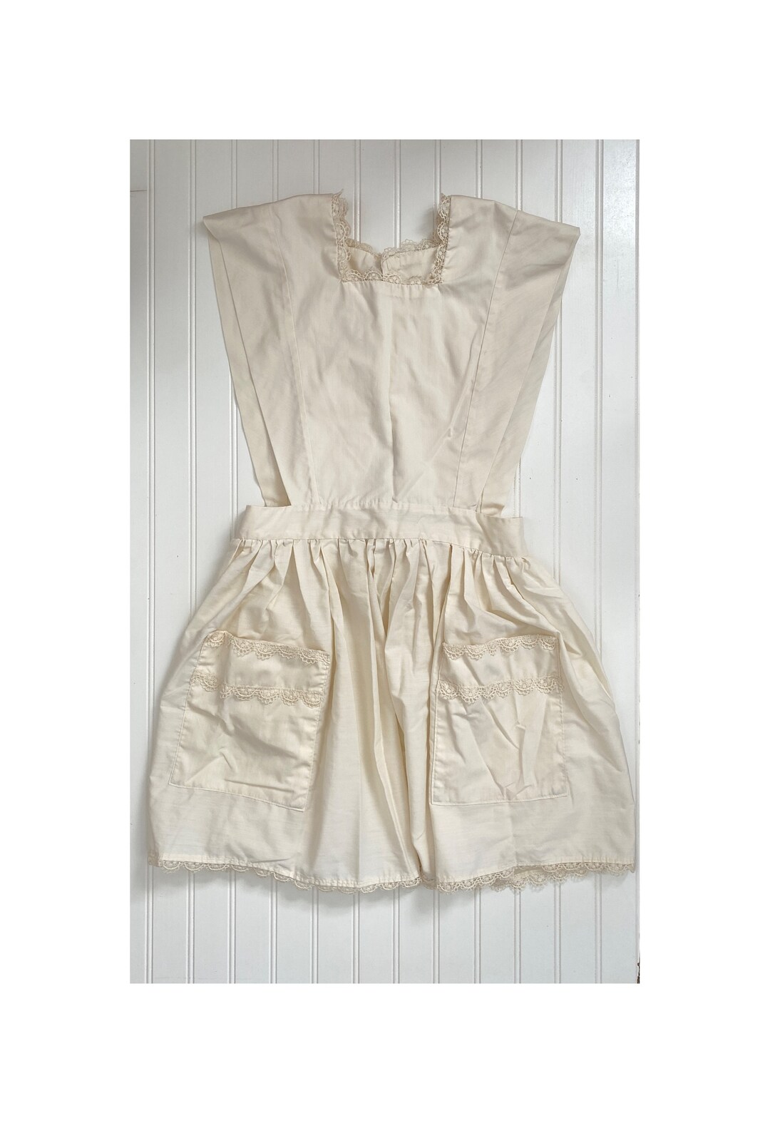 Vintage Cream Handmade Full Apron Simple Apron in Size Small/medium ...