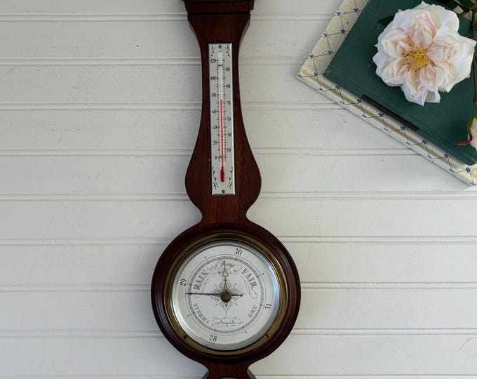 Vintage Weather Barometer Old Weather Station Faux Wood Thermometer ...