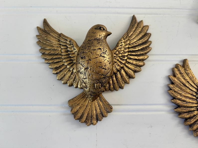 Vintage Gold Dove Wall Decor Set of 2 Flying Dove Wall Hangings Plastic ...