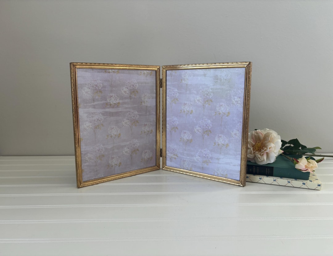 Vintage 8x10 Bi-fold Picture Frame Brass Bi Fold Display Small Foldable ...