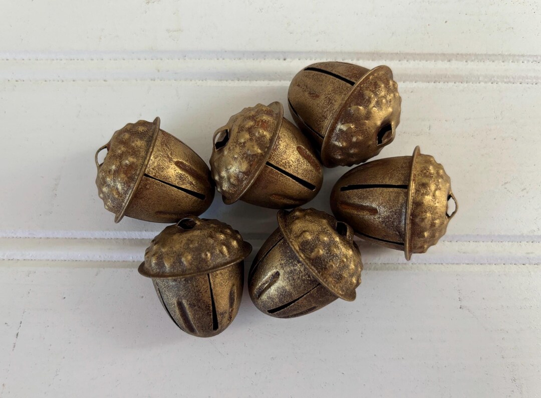 Gold Acorn Jingle Bell Ornaments Rustic Decorative Acorns Set of 6 ...