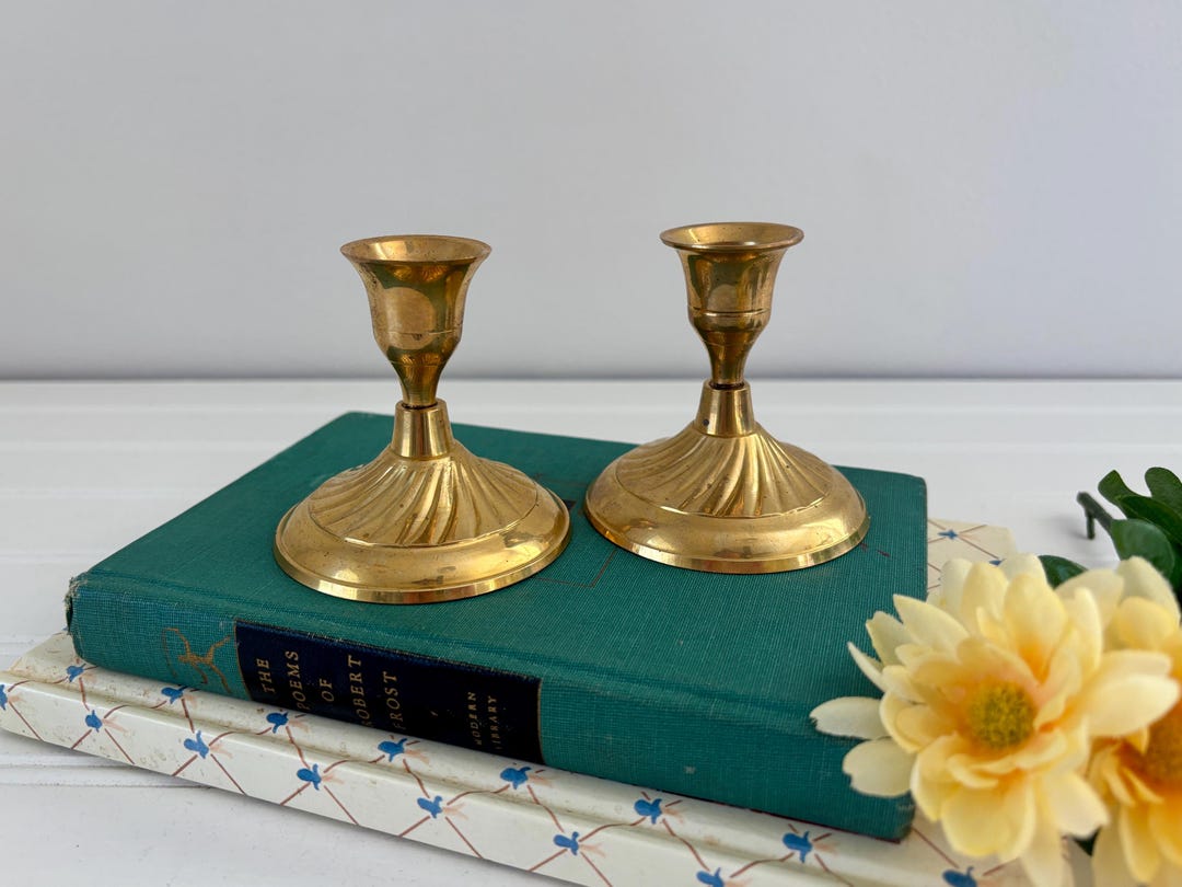 Vintage Brass Candlesticks Gold Candleholders Set of Two Small Tapers ...