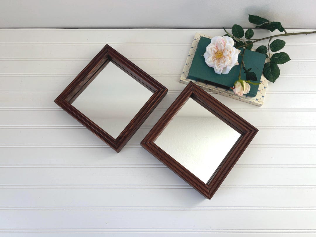 Vintage Rustic Wood Mirrors Set of Two Solid Wood Square Wall Mirror ...