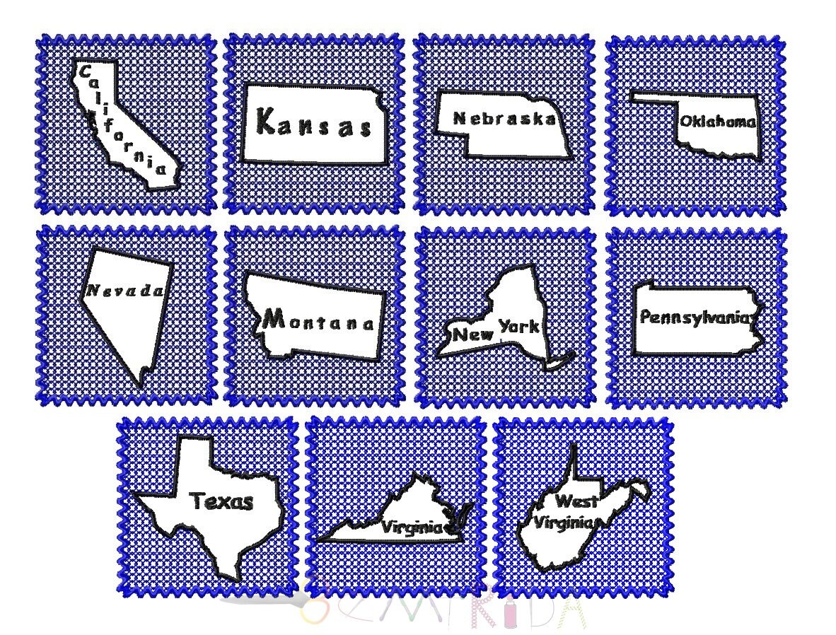 States USA Machine Embroidery Design, 11 States USA Design, Design for ...