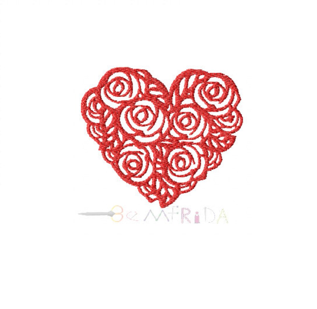 Love Heart Machine Embroidery Design, Valentine's Day, Heart of Roses ...