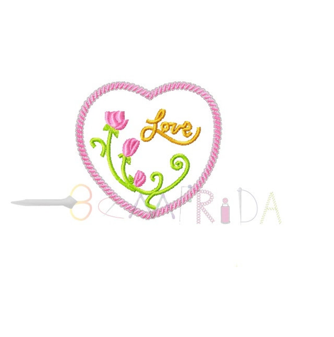 Heart Flowers Machine Embroidery, Heart Embroidery Design, Love ...