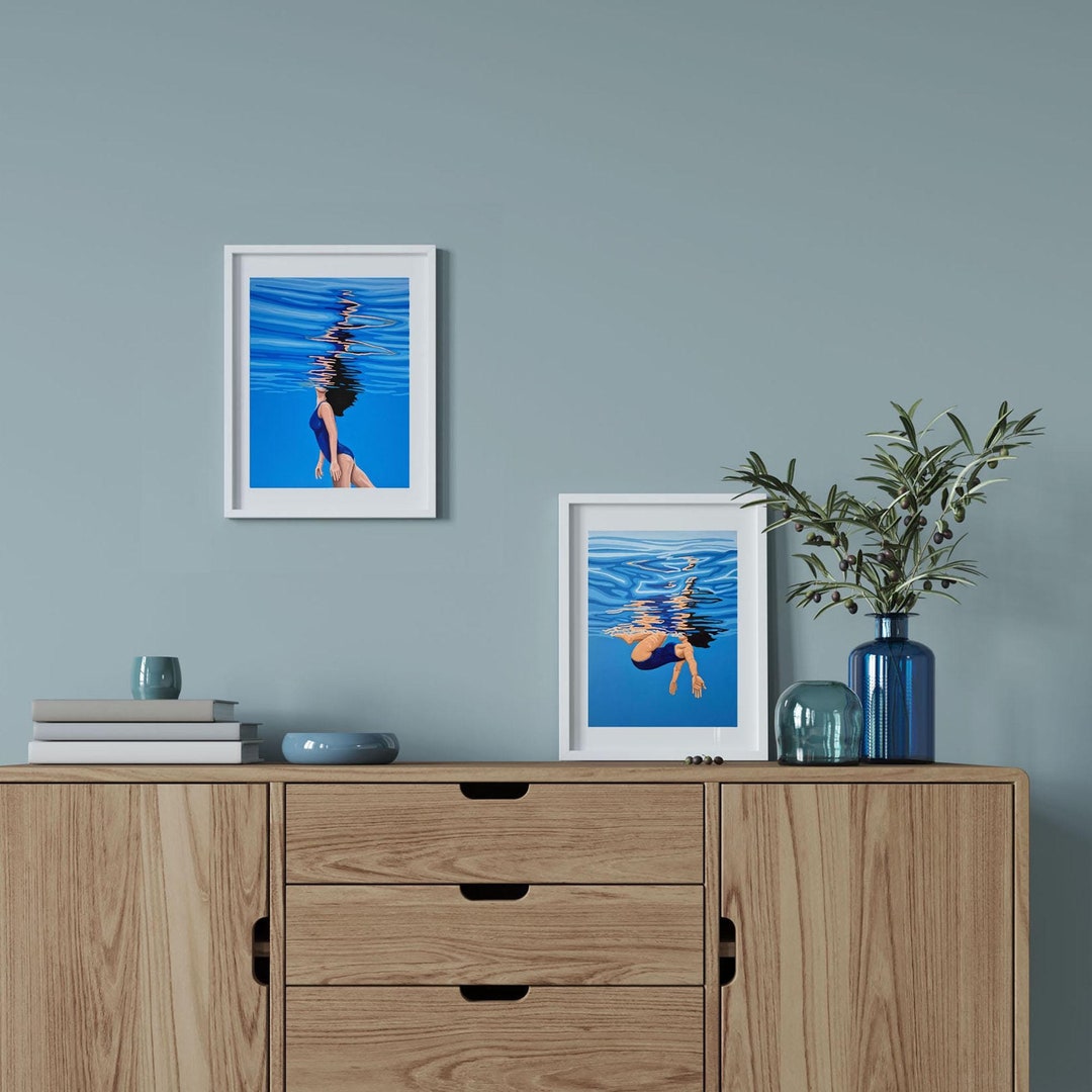 Swimmers Underwater Art, Two Prints From Original Paintings, Woman in ...