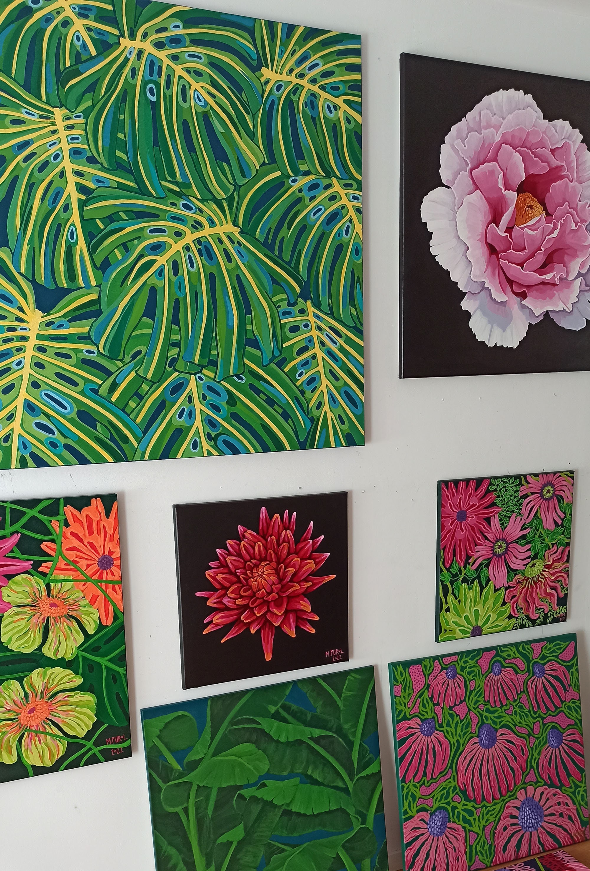 Large Monstera PAINTING on Canvas Acrylic Green Leaves Original Home ...