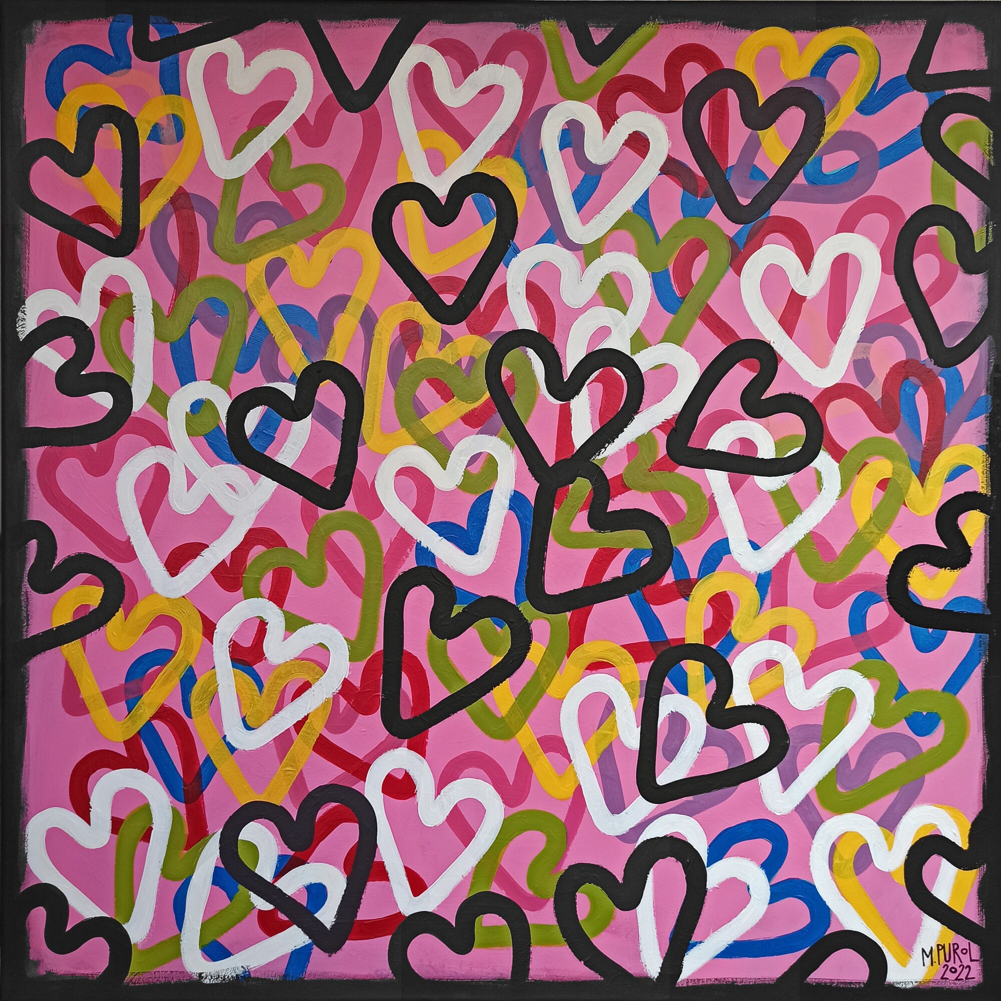 Acrylic Abstract PAINTING on Canvas POP-ART Hearts Colorful Large Home ...