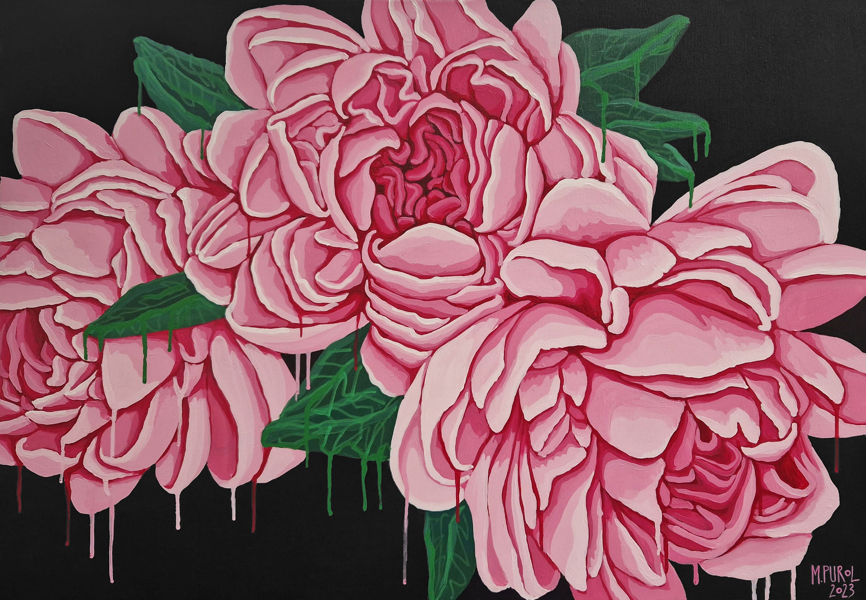 Flowers Peonies PAINTING on Canvas Colorful Large Acrylic Pink Peony ...