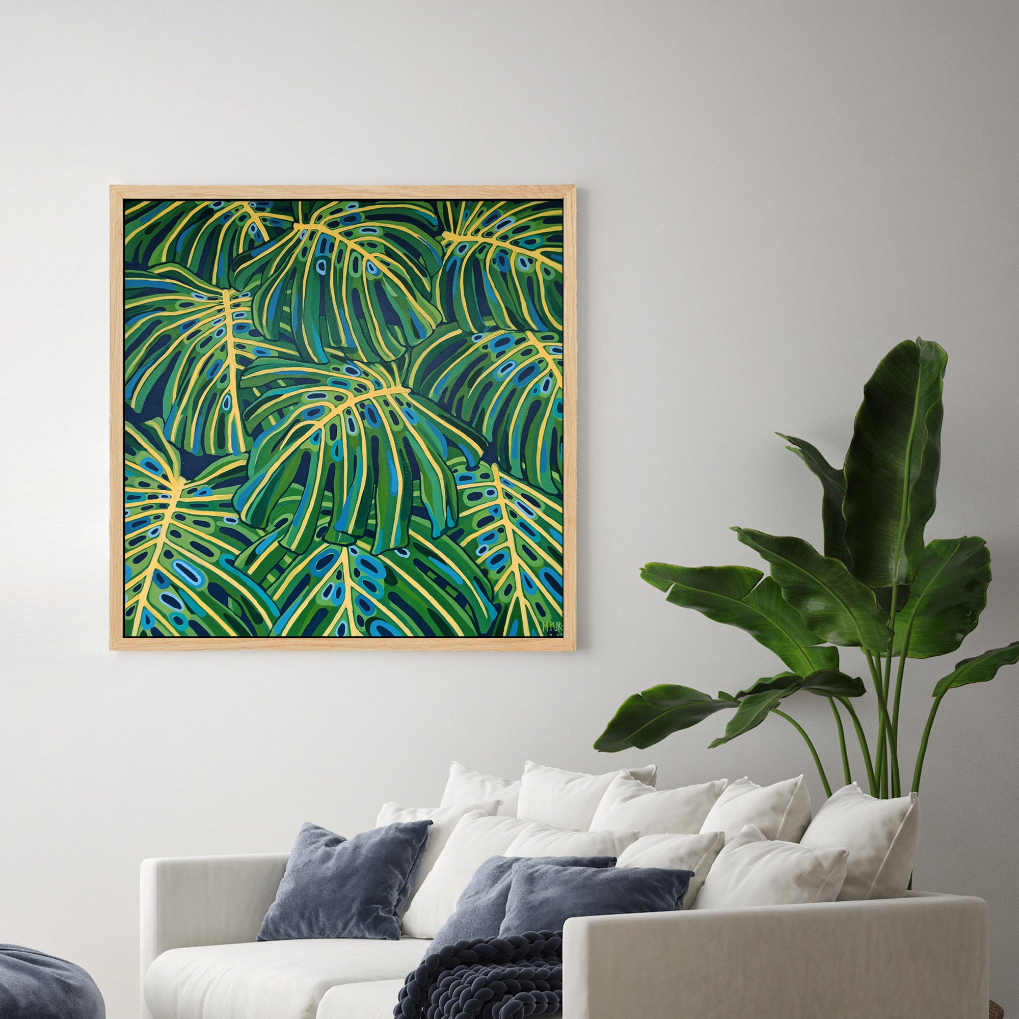 Large Monstera PAINTING on Canvas Acrylic Green Leaves Original Home ...