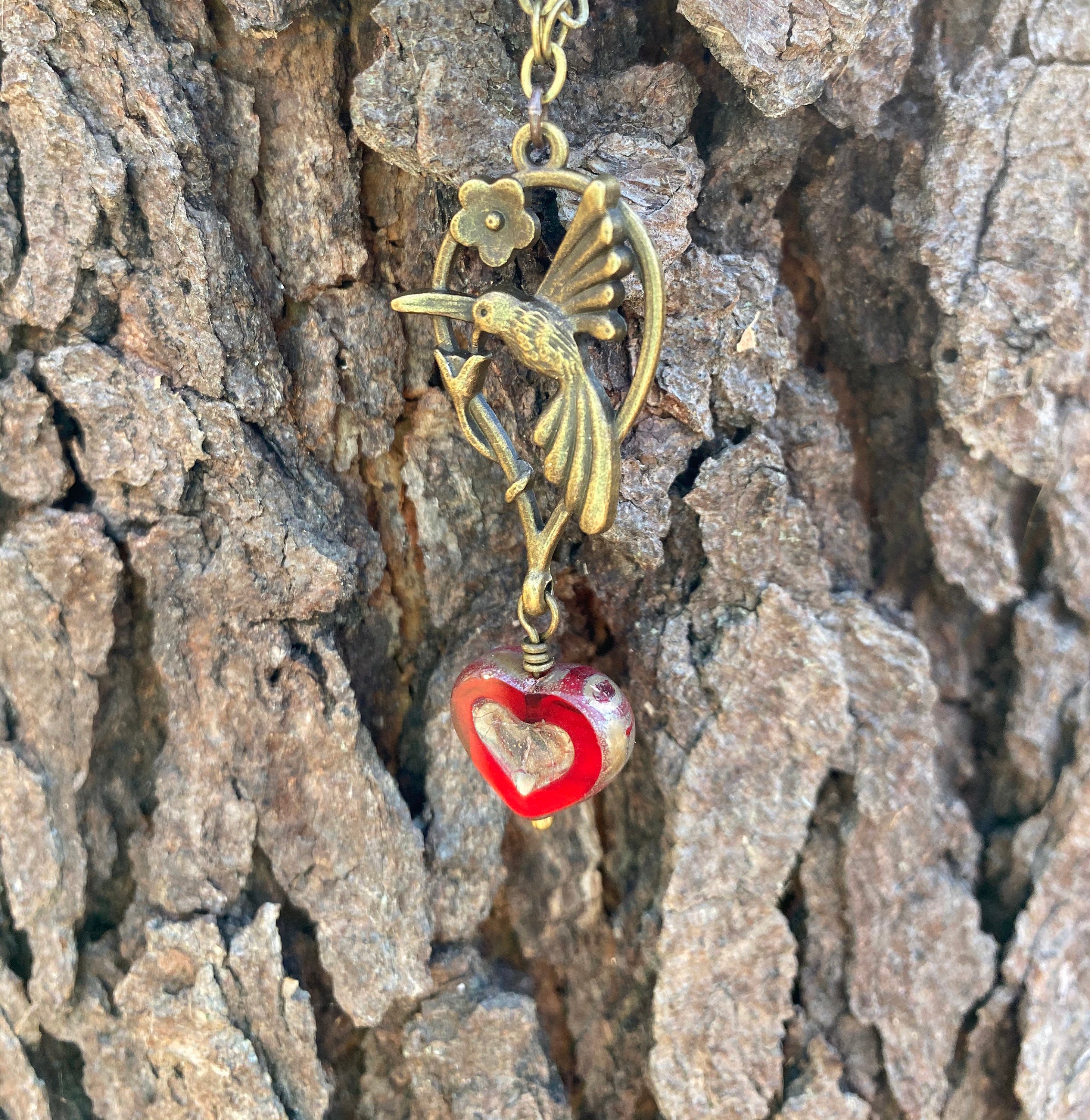 Lovely Hummingbird and Heart Necklace 22 | Etsy