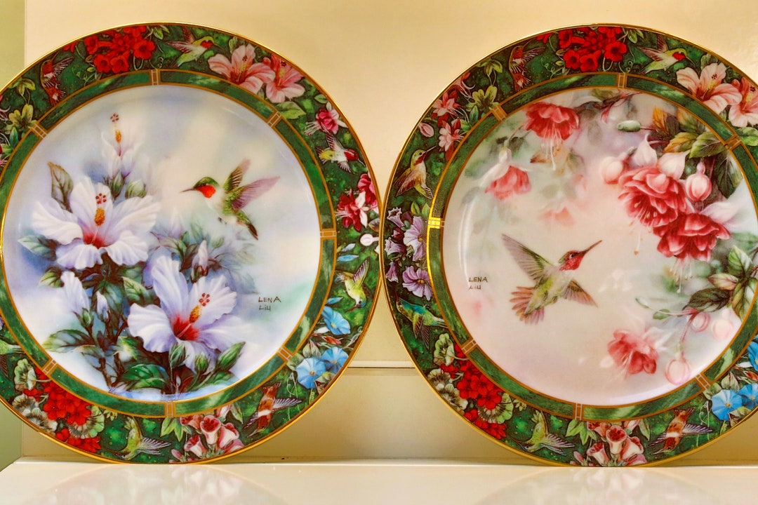 2 X Rare Wall Plates hummingbirds by Lena Liu the Ruby-throated ...