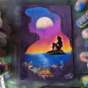 Ariel the Little Mermaid- Glow in the Dark-original Spray Paint Art by ...