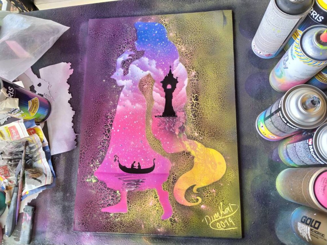 Tangledrapunzel 1 Glow in the Dark Original Spray Paint Art by Dimkad ...