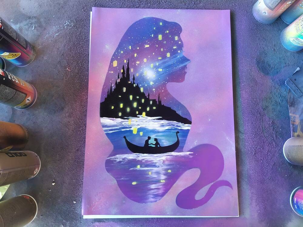 Tangled (rapunzel) #2- Glow in the Dark-original Spray Paint Art by ...