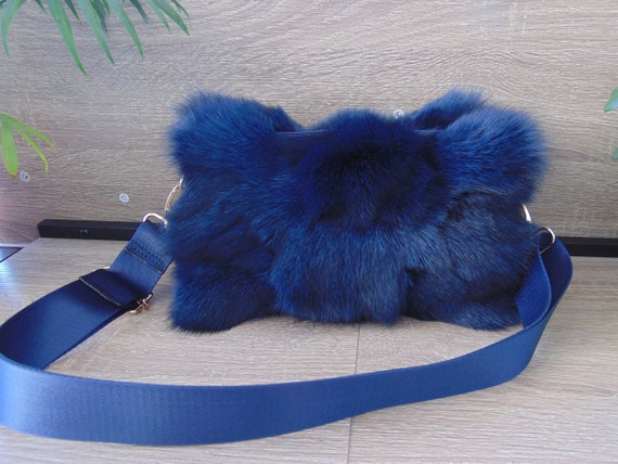 Crossbody Fur Bag Blue Fox Fur Bag Small Cute and Soft Fox - Etsy