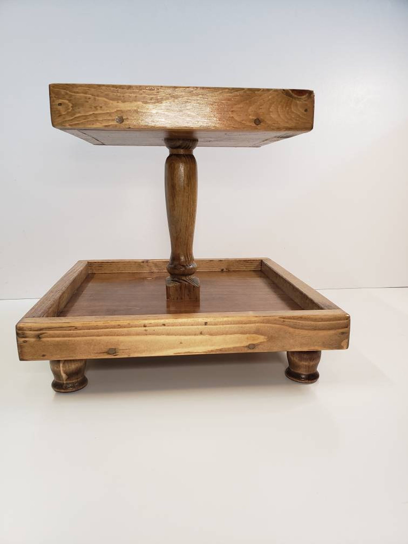 Wood Two Tiered Tray Square Farmhouse Centerpiece | Etsy