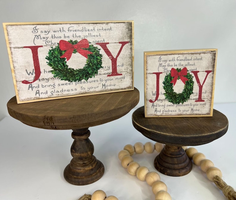 JOY Christmas Signs | Vintage Look | WOODEN Tiered Tray Decor ...