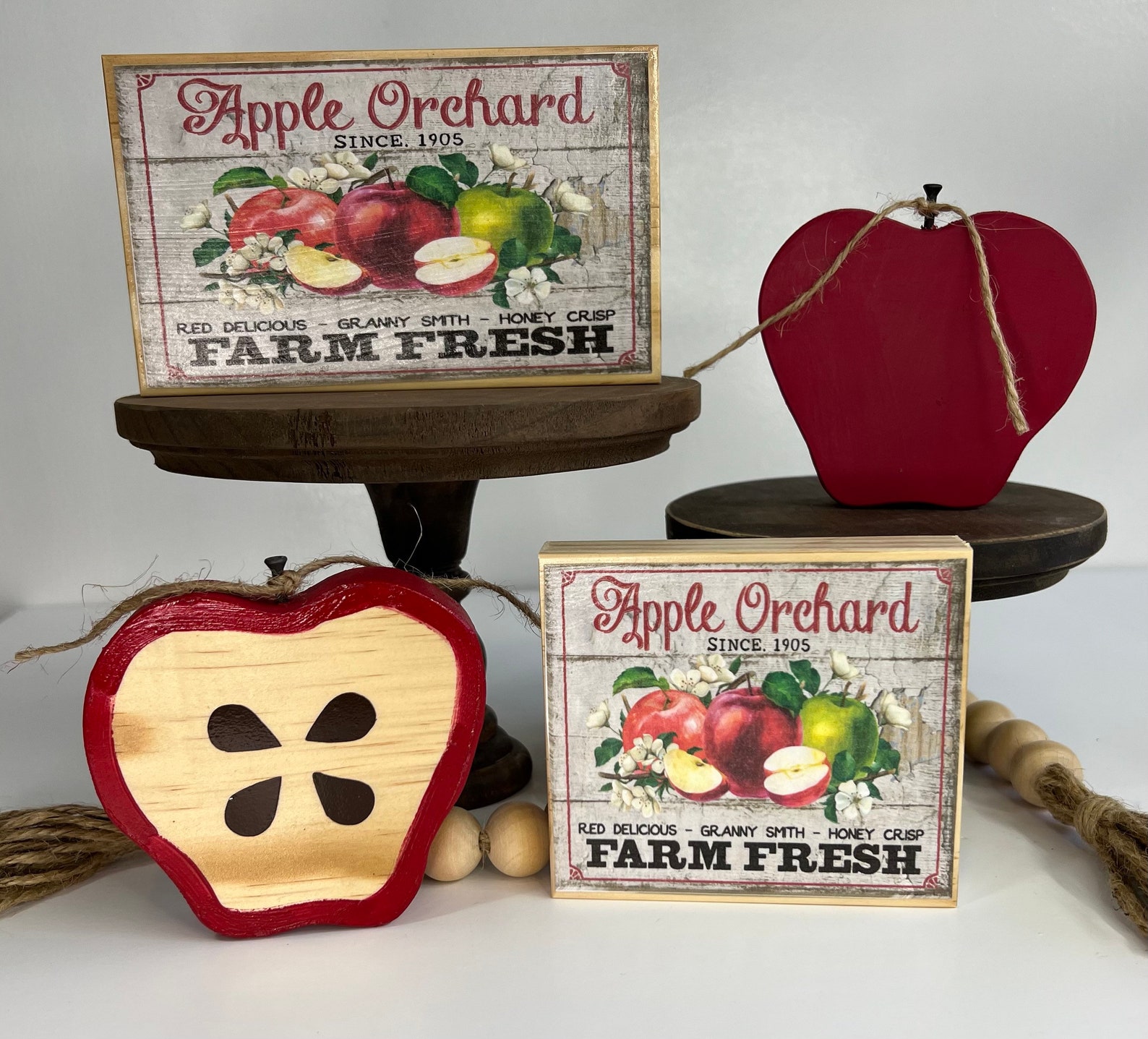 Wooden APPLE Slices | FALL DECOR | Red, Green, Yellow | Bowl Filler ...