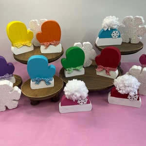 MITTENS, HATS, and Sparkly SNOWFLAKES | Wood | Tiered Tray Decor ...