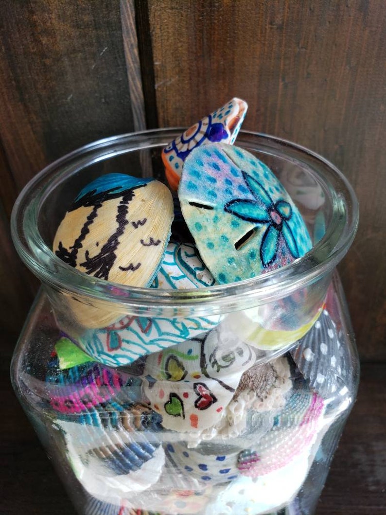 Glass Jar Full of HAND PAINTED Sea SHELLS Beach House Decor | Etsy