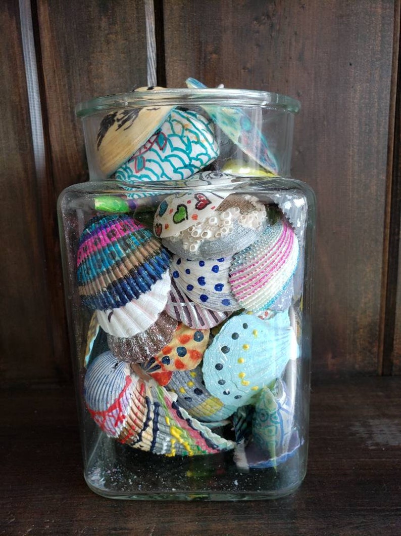 Glass Jar Full of HAND PAINTED Sea SHELLS Beach House Decor | Etsy