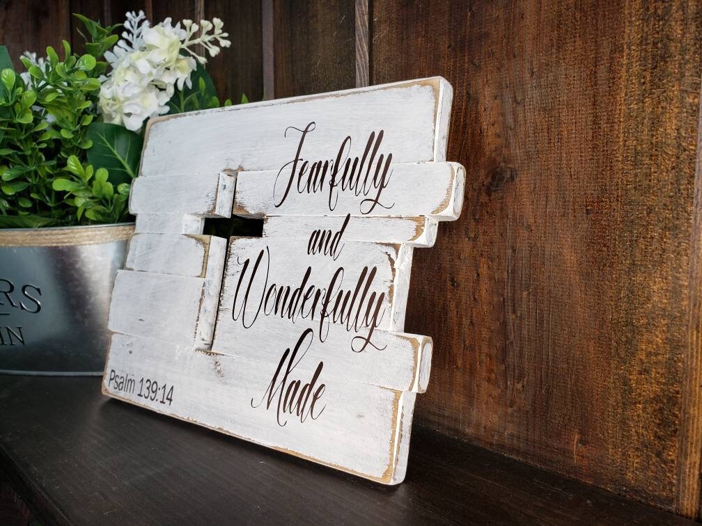 Rustic 3D Wooden White Washed Cross Fearfully and Wonderfully - Etsy
