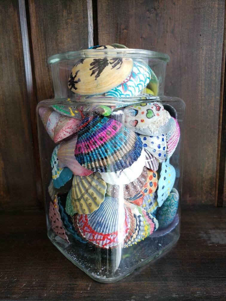 Glass Jar Full of HAND PAINTED Sea SHELLS Beach House Decor | Etsy