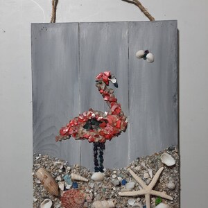 FLAMINGO BEACH Wall Art L Ship Lap Sea Shell Summer Decor Crushed ...