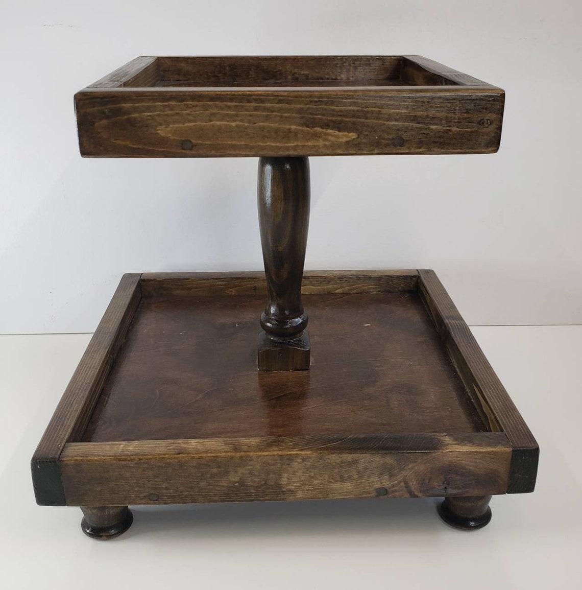 Wood Two Tiered Tray Square Farmhouse Centerpiece | Etsy