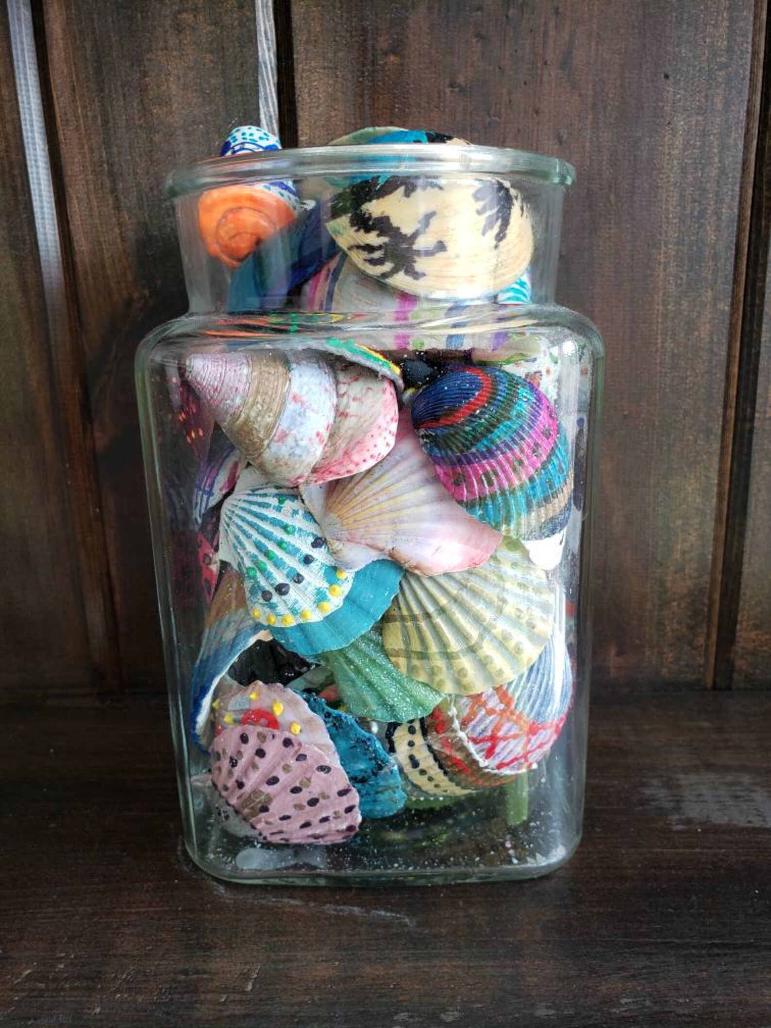 Glass Jar Full of HAND PAINTED Sea SHELLS Beach House Decor | Etsy