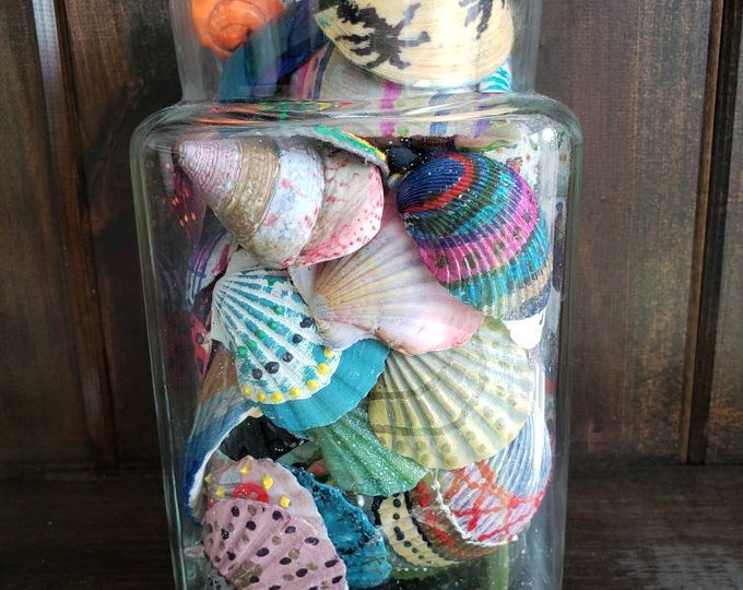 Glass Jar Full of HAND PAINTED Sea SHELLS Beach House Decor | Etsy