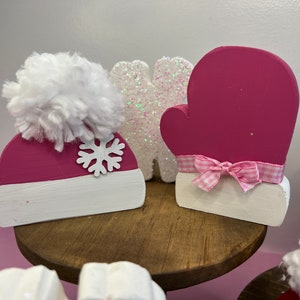 MITTENS, HATS, and Sparkly SNOWFLAKES | Wood | Tiered Tray Decor ...