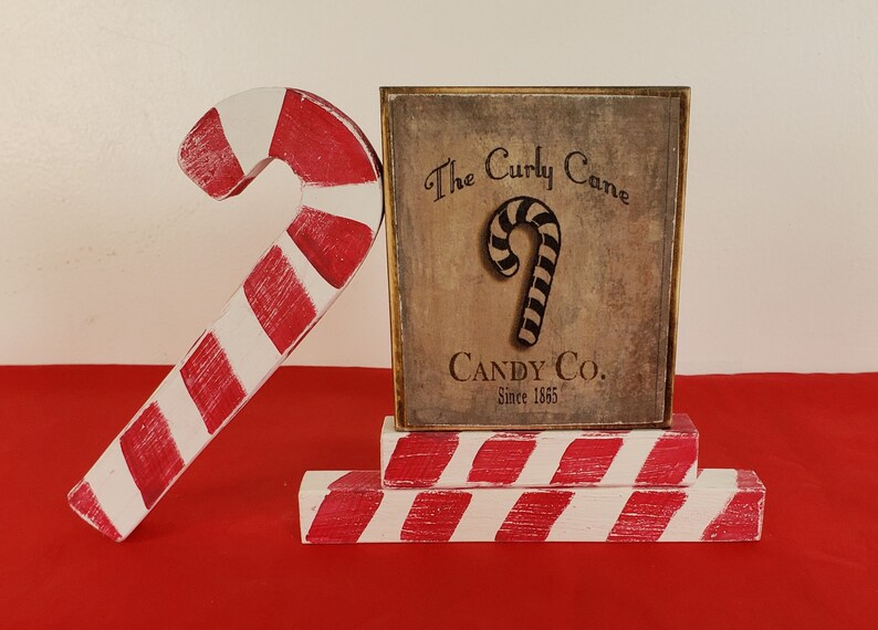 Chunky Wooden CANDY CANES and Signs Primitive TIERED Tray | Etsy
