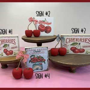 Wooden CHERRIES and Vintage SIGNS | TIERED Tray Decor | Shelf Sitter ...