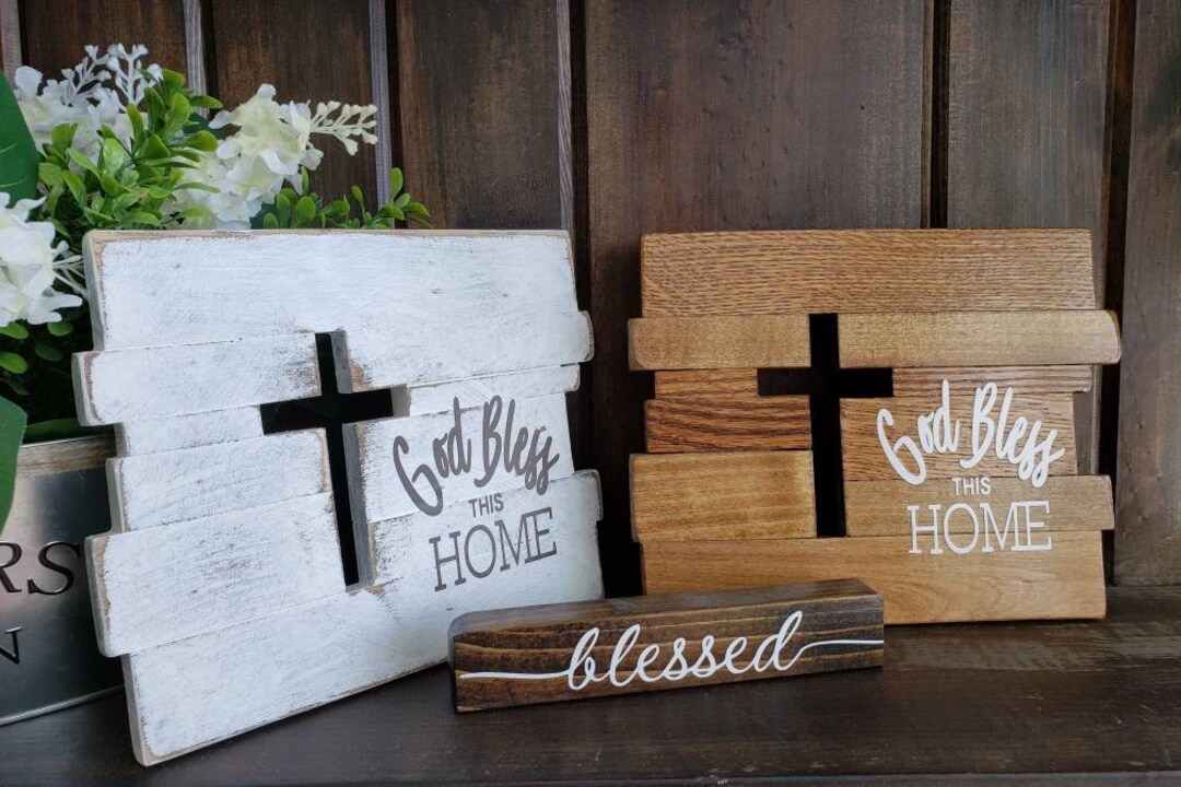Rustic 3D Wooden Cross, God Bless This Home | Unique Housewarming Gift ...