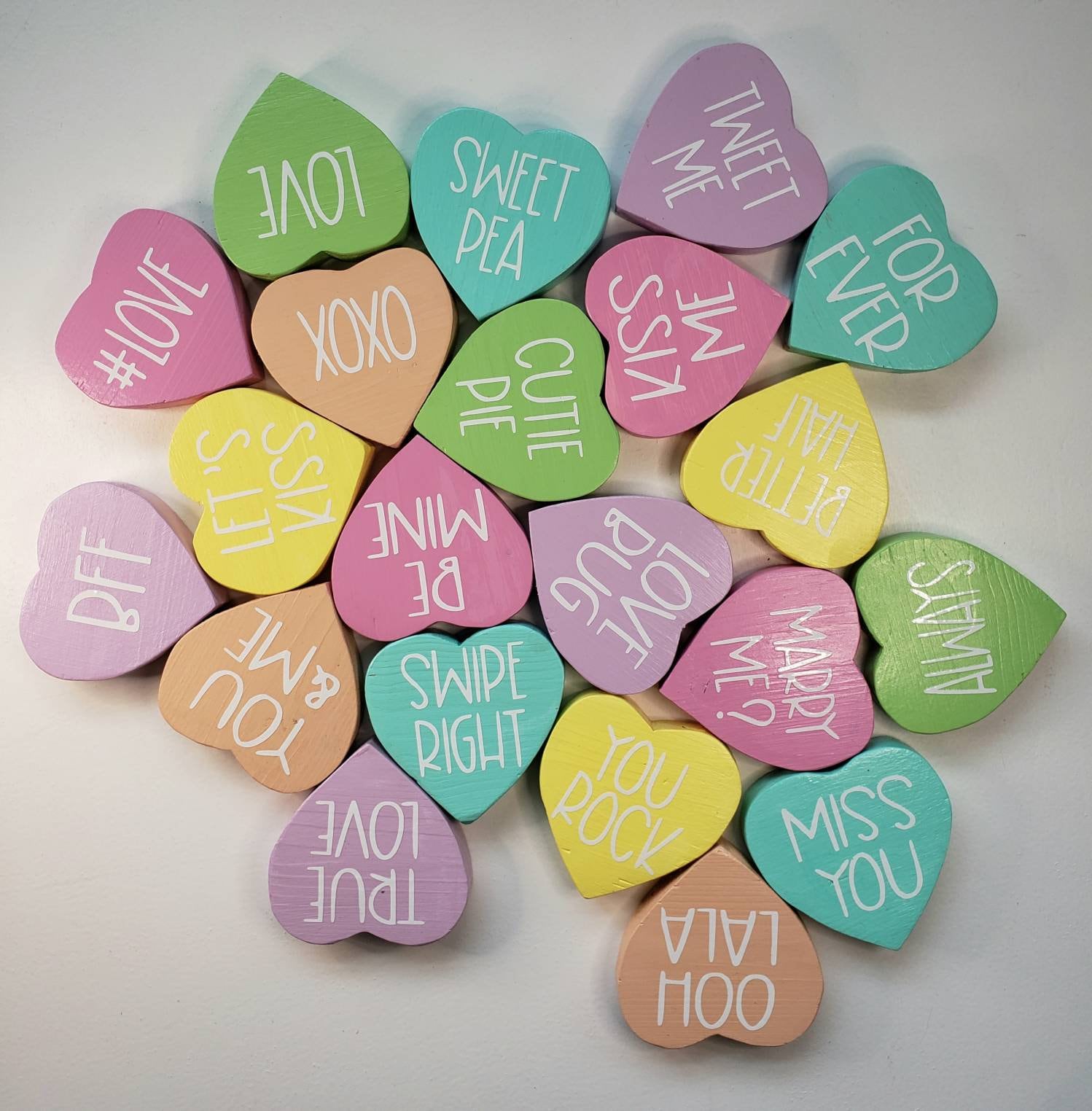 CONVERSATION HEARTS WOODEN Hearts Valentine's Day Tiered - Etsy