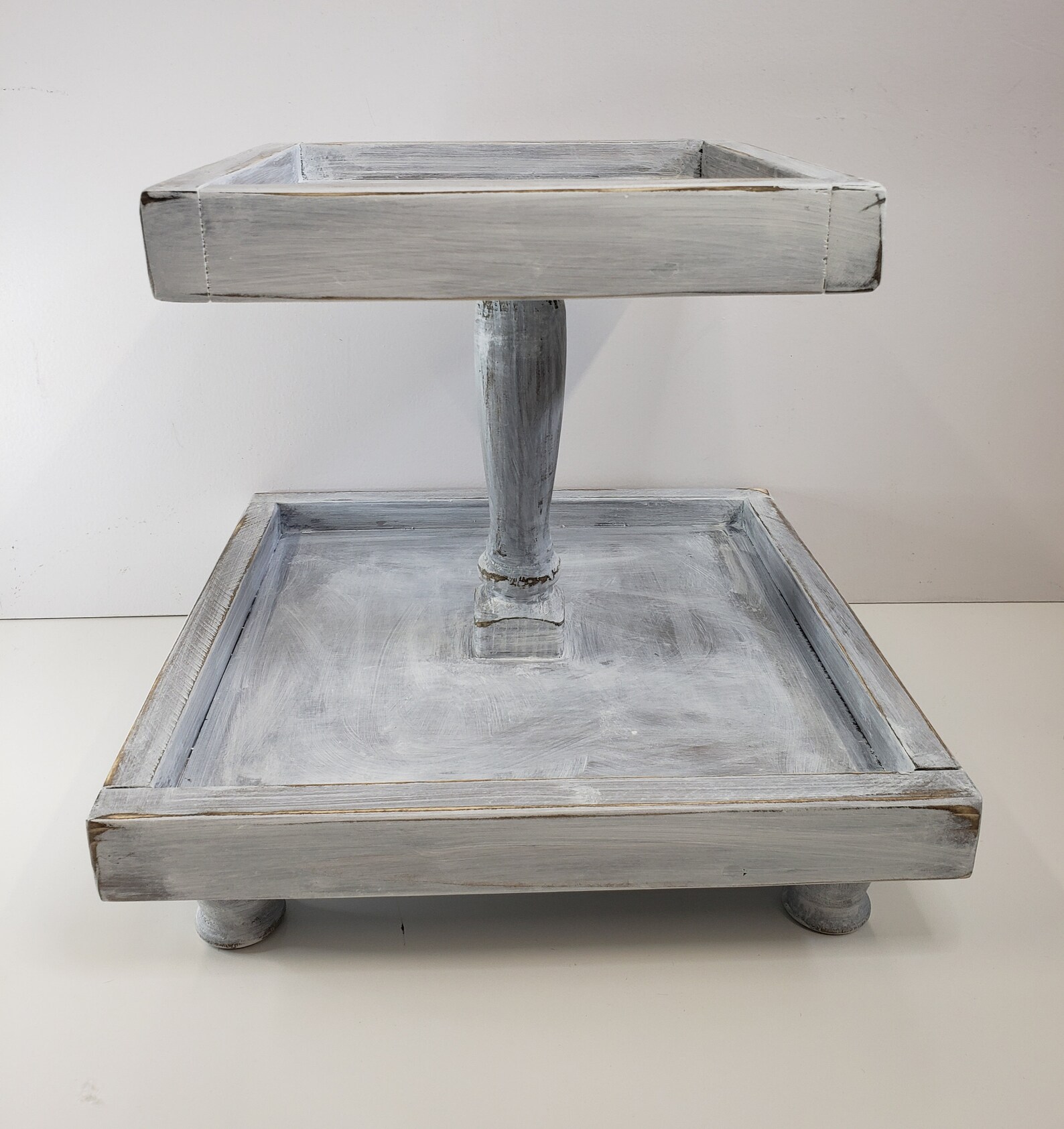 Wood Two Tiered Tray Square Farmhouse Centerpiece | Etsy