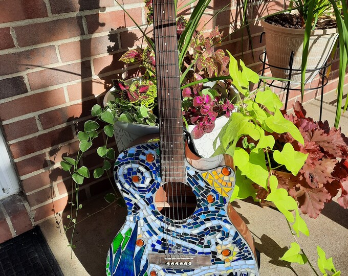 MOSAIC ACOUSTIC GUITAR, Starry Night, Recycled Guitar, Wall Decor ...