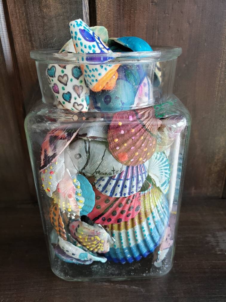 Glass Jar Full of HAND PAINTED Sea SHELLS Beach House Decor | Etsy