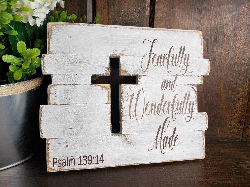 Rustic 3D Wooden White Washed Cross Fearfully and Wonderfully - Etsy