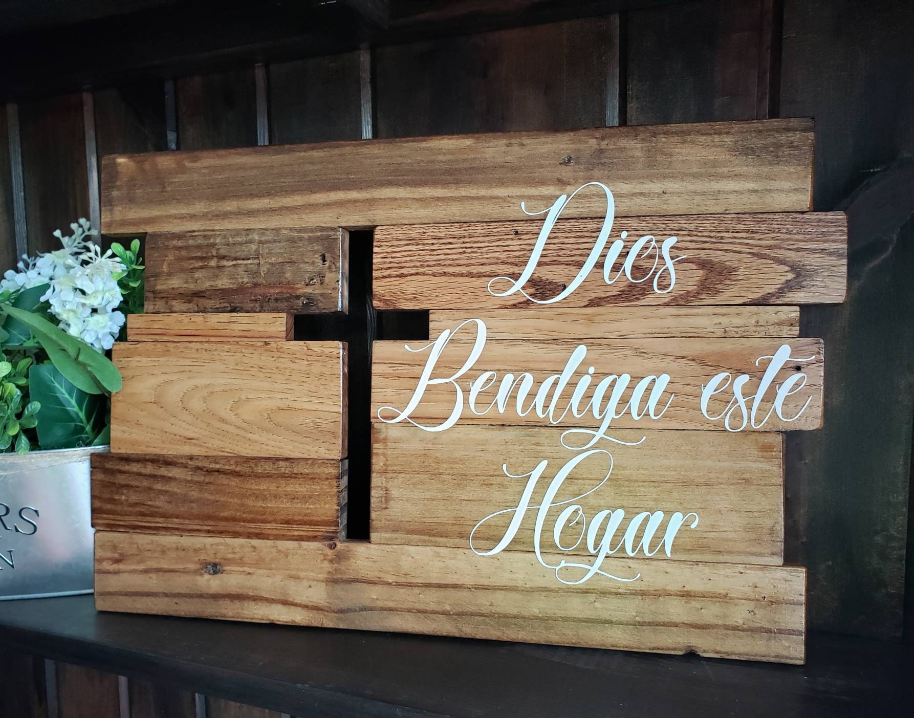 Large Wood 3D Rustic Cross Sign Dios Bendiga Este Hogar | Etsy
