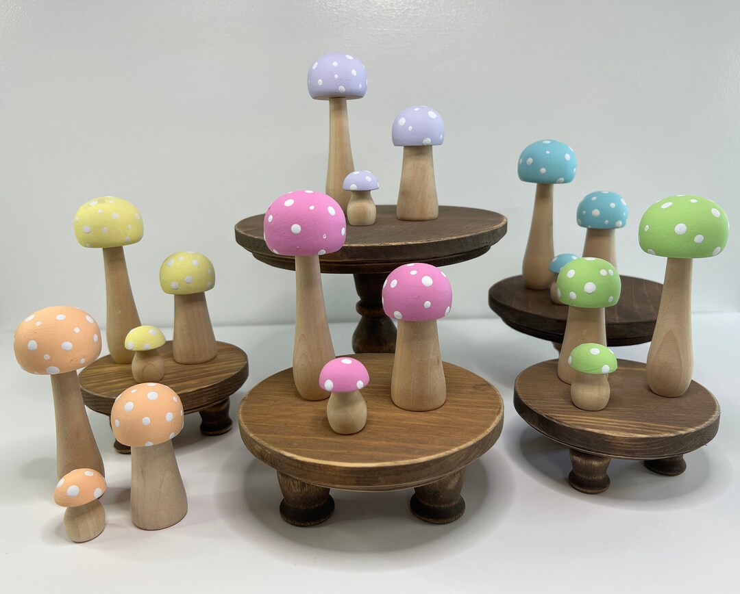 PASTEL WOODEN MUSHROOMS | Tiered Tray Decor | Shelf Sitter| Entry Table ...