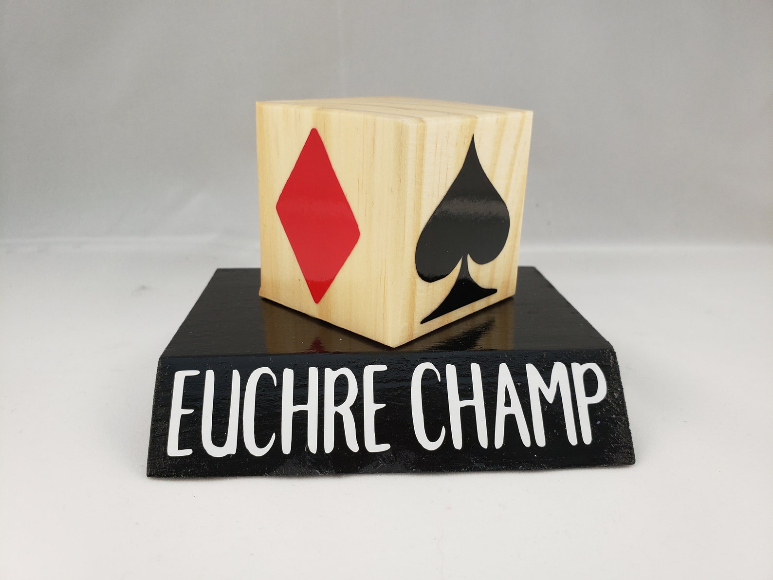 EUCHRE TOURNAMENT TROPHY L Natural Wood Euchre Trump Cube L "what's ...