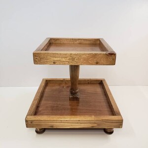 Wood Two Tiered Tray Square Farmhouse Centerpiece | Etsy