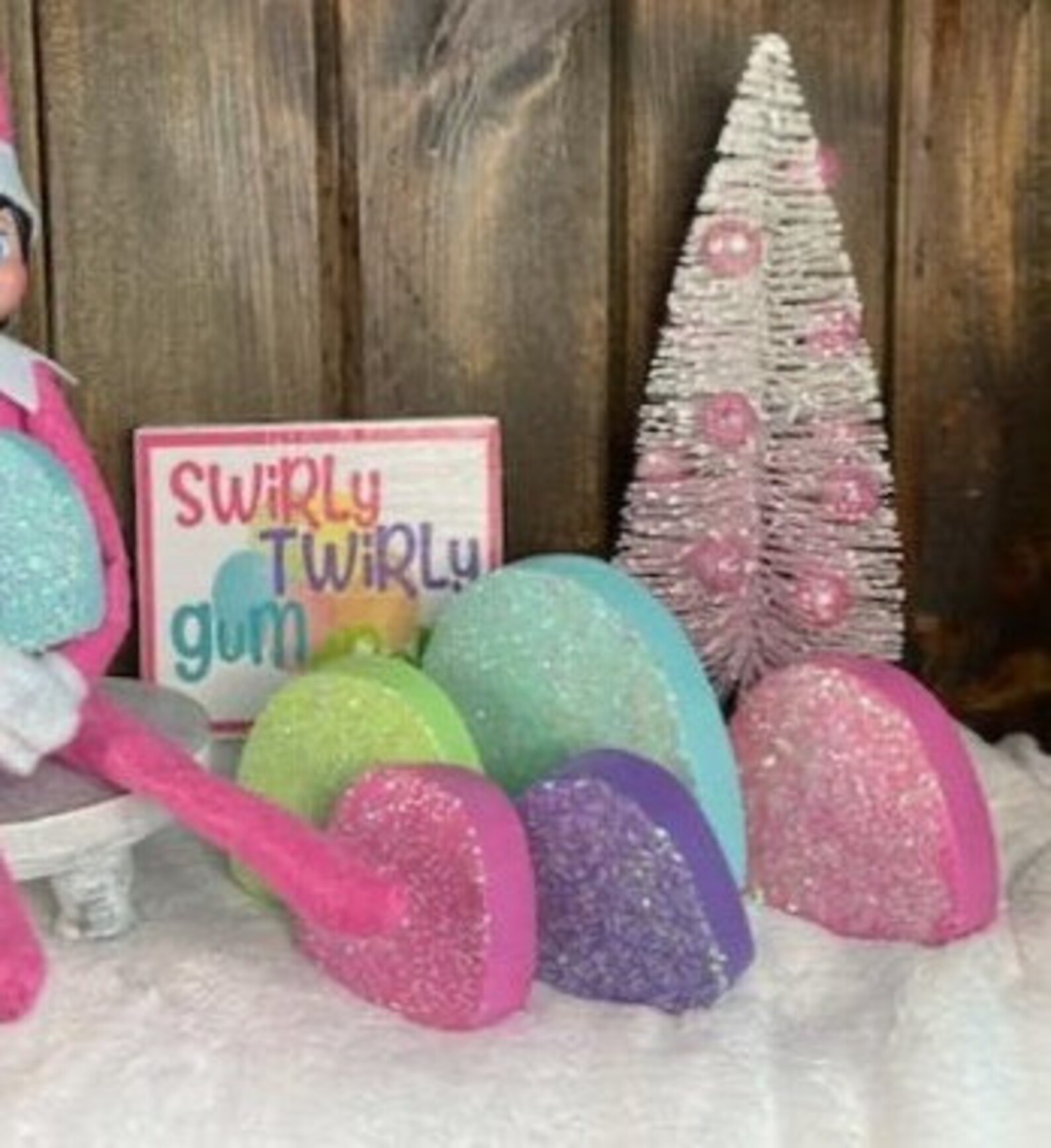 SPARKLY GUMDROPS Chunky Wood Christmas Decor Elf Tiered Tray Bowl ...